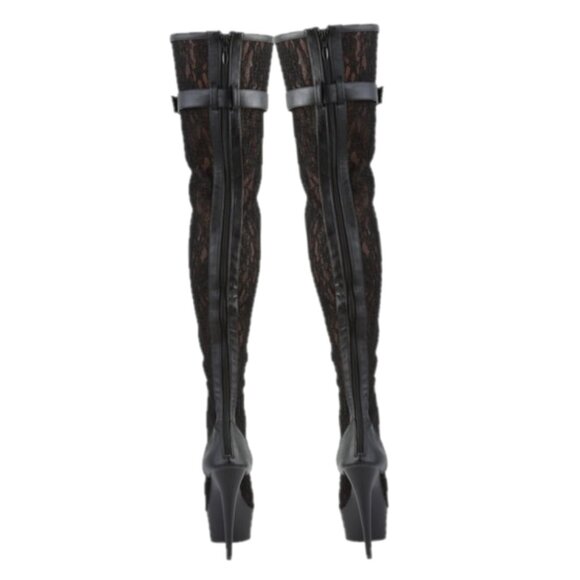 Pleaser | Shoes | Delight 325ml Lace Panel Platform Thigh High Heel ...